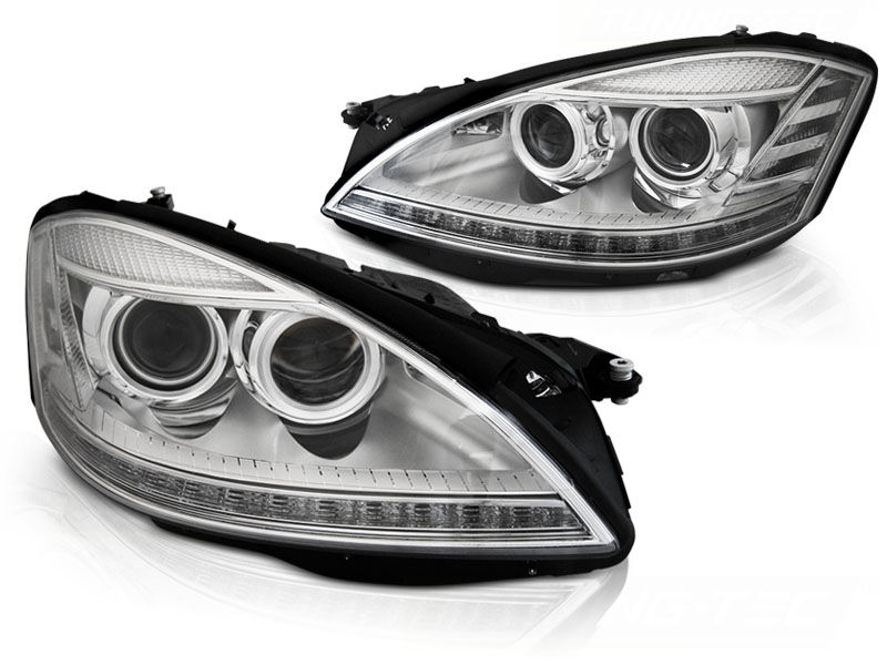 XENON HEADLIGHTS DAYLIGHT CHROME SEQ fits MERCEDES W221 05-09 in ...