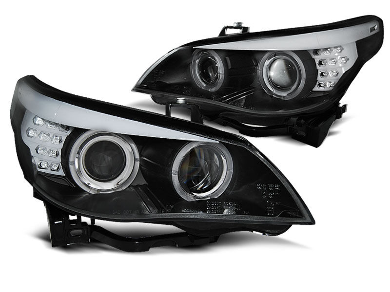 XENON D2S HEADLIGHTS ANGEL EYES BLACK LED INDICATOR fits BMW E60/E61 03-04 in Headlights - buy ...