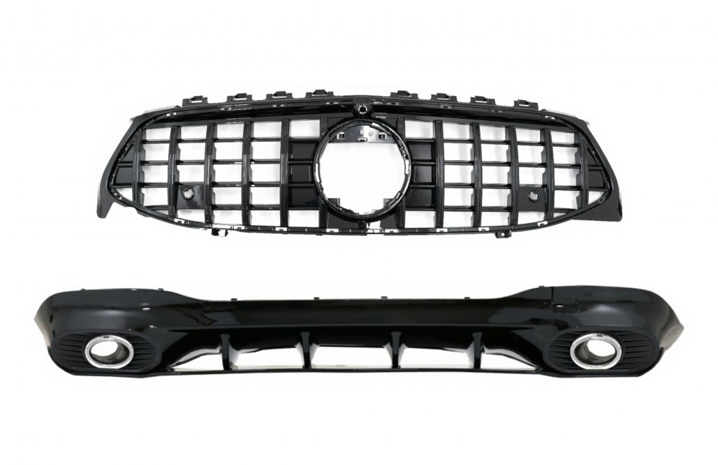 Rear Diffuser with Exhaust Tips Silver with Front Grille Glossy Black ...