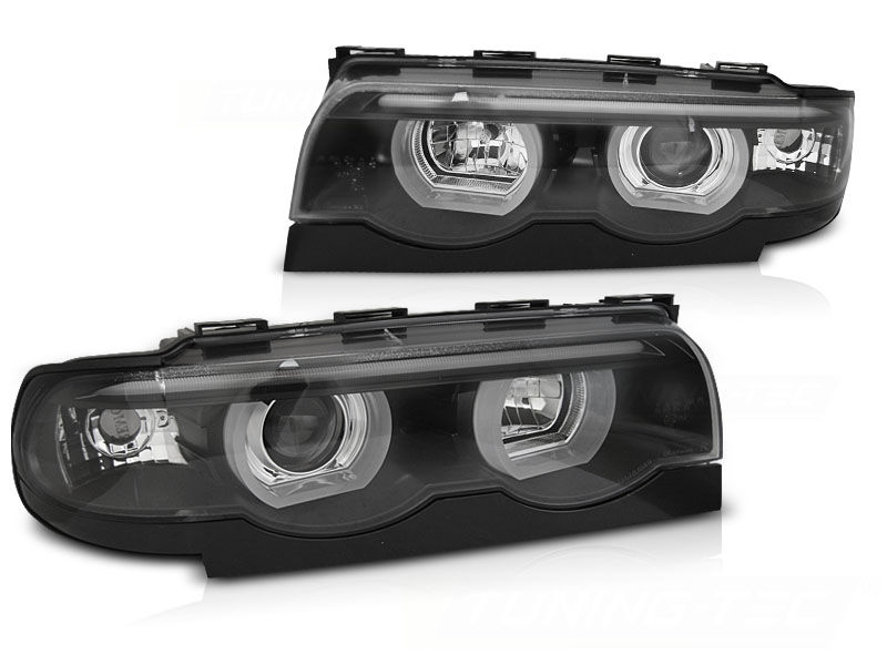HEADLIGHTS ANGEL EYES LED 3D BLACK fits BMW E38 94-01 in Headlights ...