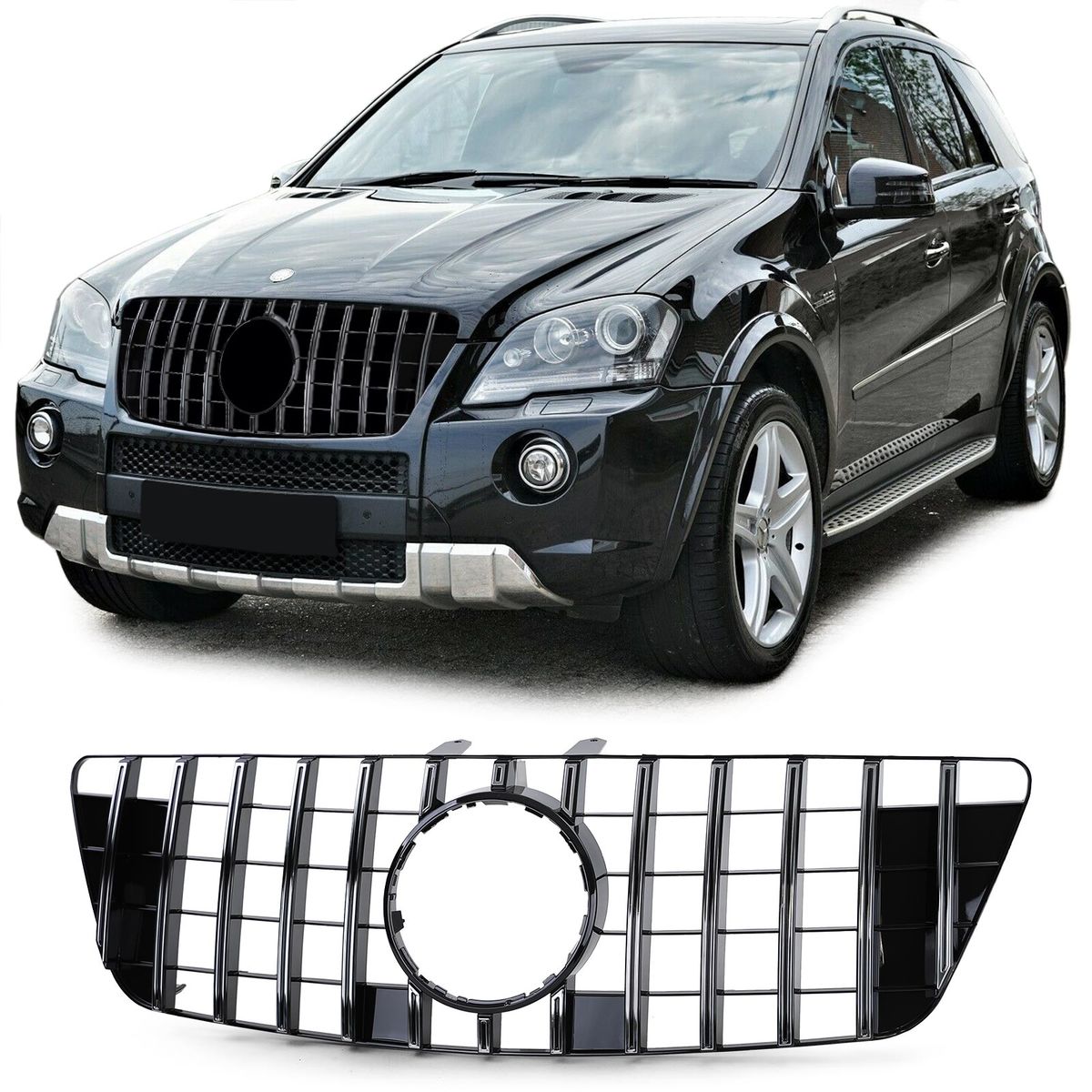 GT-R Look Black Gloss Chrome Front Grill For Mercedes ML W164 08-11 ...