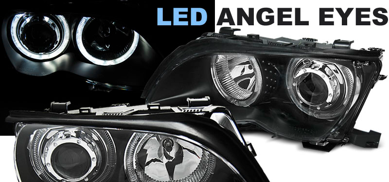 BLACK HEADLIGHTS WITH LED ANGEL EYES FOR BMW E46 01-05 Lim./Touring in ...