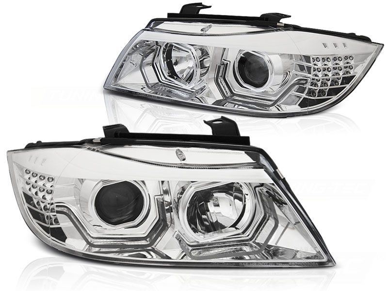 HEADLIGHTS ANGEL EYES LED 3D CHROME fits BMW E90/E91 05-08 in ...