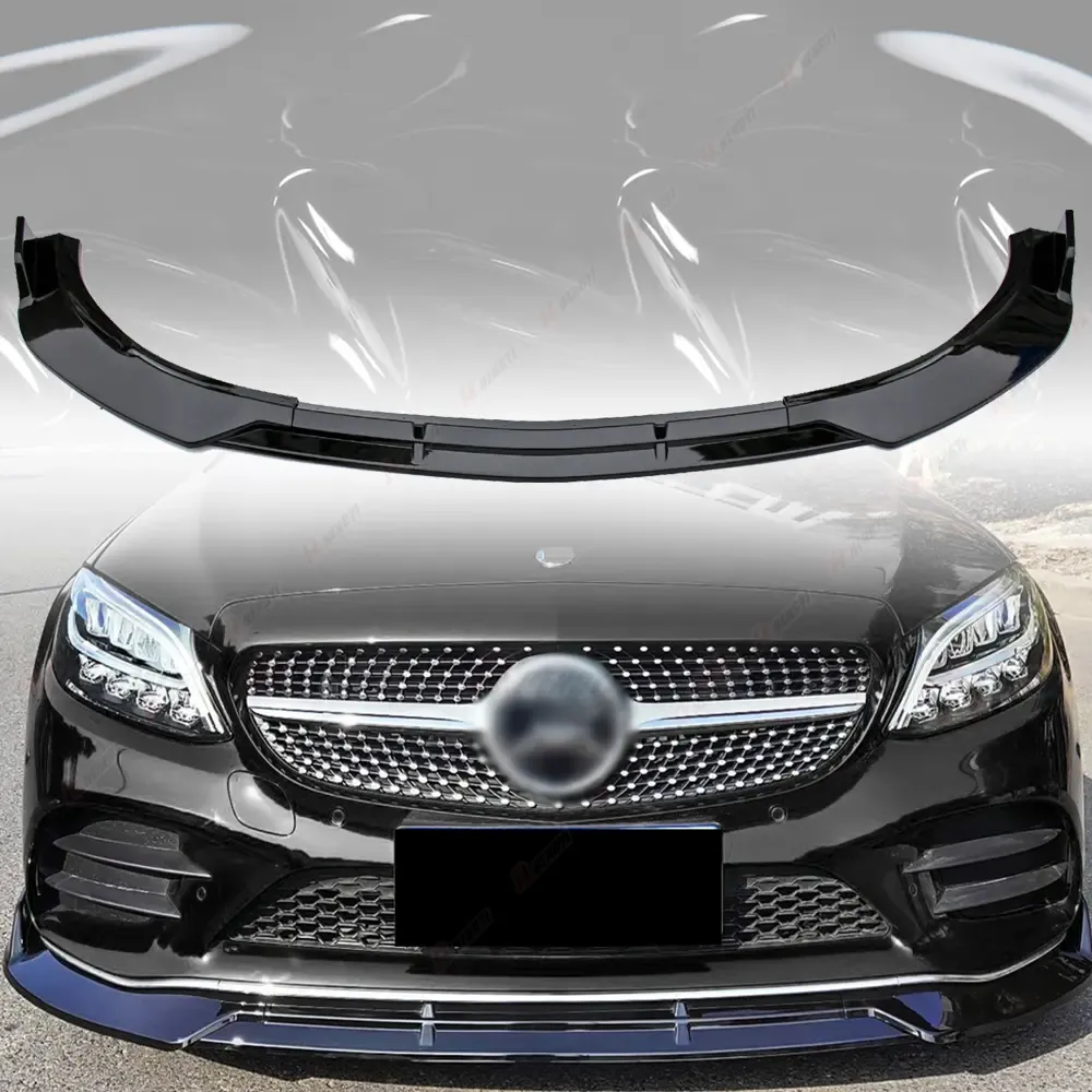 ANG LINE Black Gloss Front Bumper Spoiler Lip for Mercedes W205 S205 18 ...