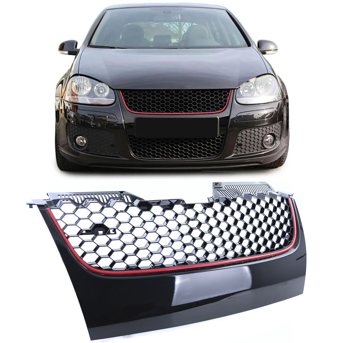 GTI Front Badgeless Honeycomb grill For Golf V MK5 GTI - Black Gloss ...