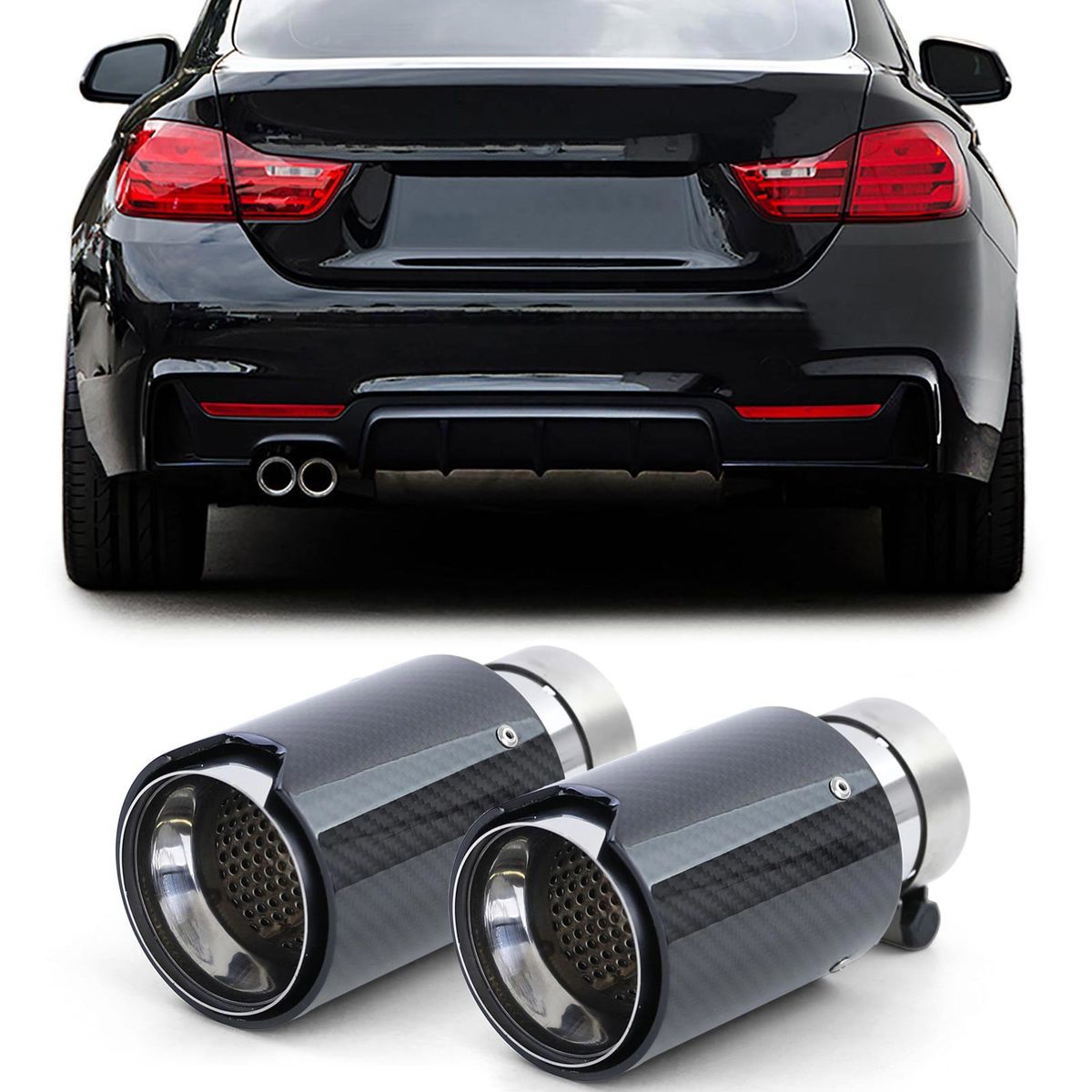 2x Carbon Black Performance Exhaust Muffler Tip 93mm x 181mm for BMW ...