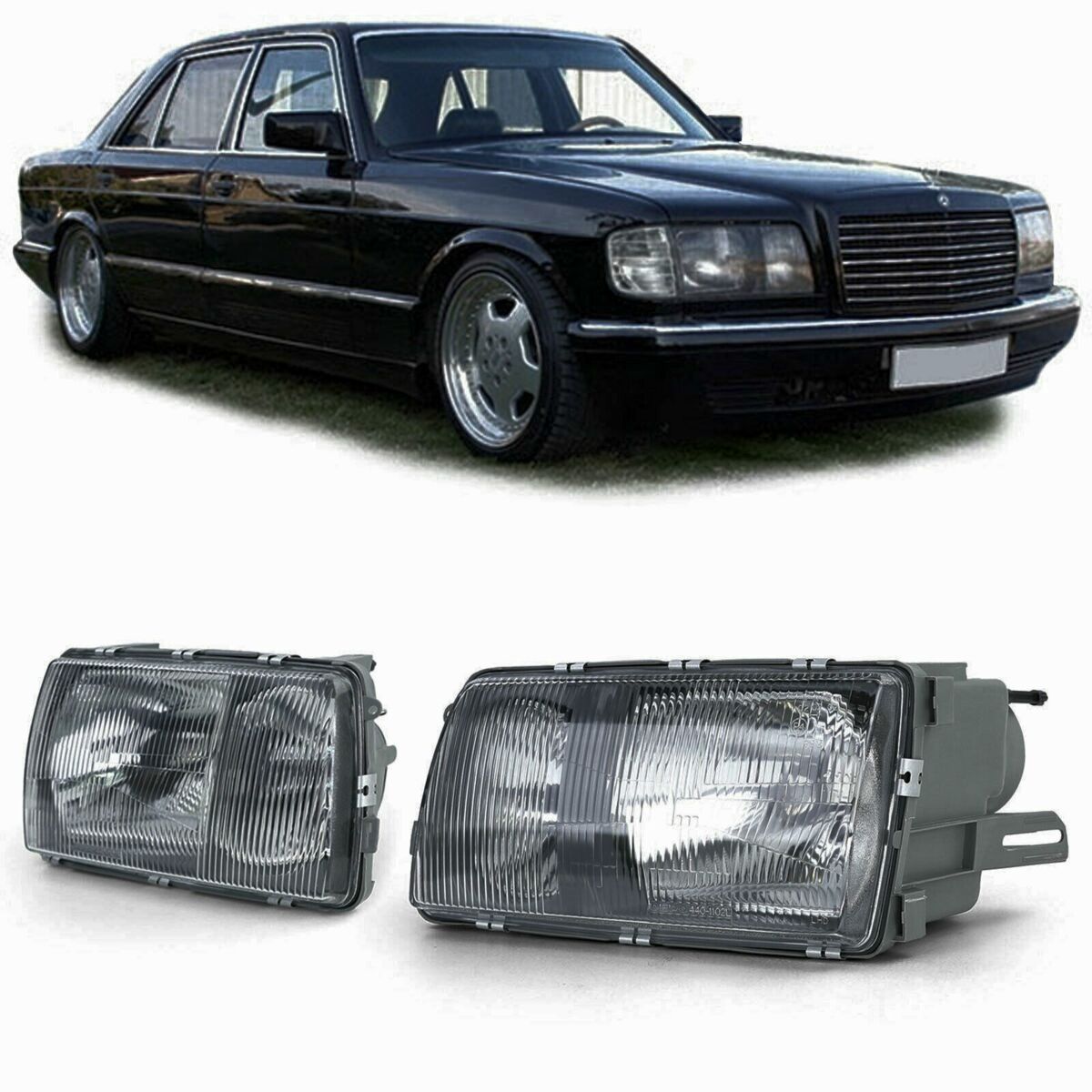 ANG Black Headlights/ Front lamps set For Mercedes W126 79-92 Saloon in ...