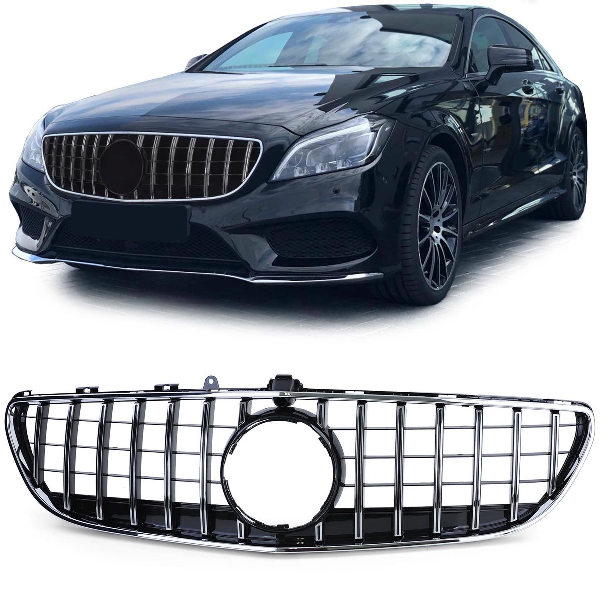 GT-R ANG Panamericana Black Gloss Chrome Grill For Mercedes CLS C218 14 ...