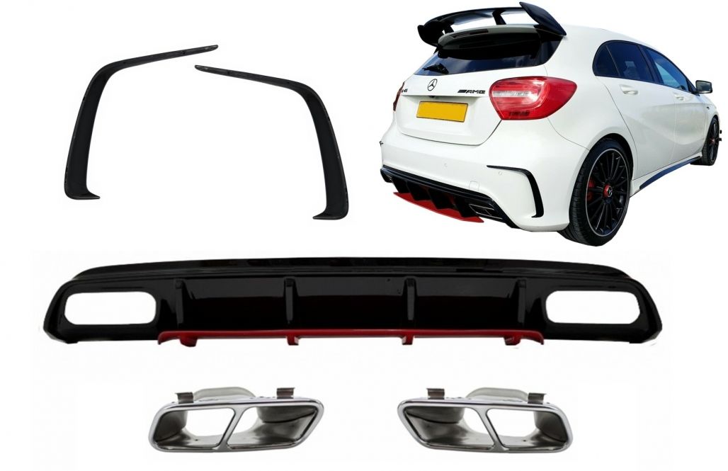 Rear Diffuser with Exhaust Muffler Tips Chrome and Splitters Fins A45 ...