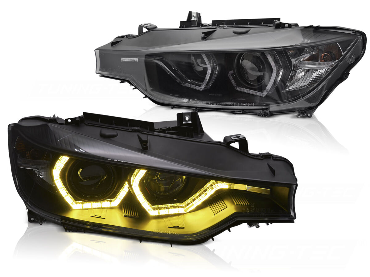 HEADLIGHTS ANGEL EYES YELLOW LED DRL BLACK fits BMW F30/F31 11-15 in ...