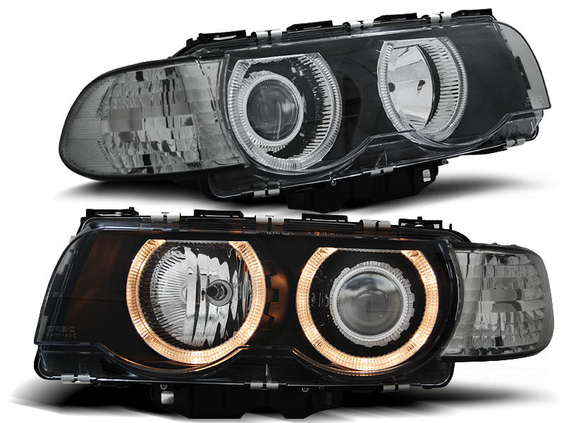 BLACK HEADLIGHTS ANGEL EYES For BMW E38 98-01 Facelift in Headlights ...