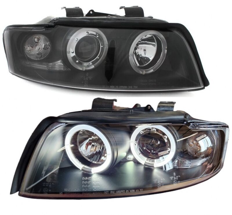 Black Headlights with Lens/ Angel Eyes For Audi A4 B6 8E 01-04 in ...