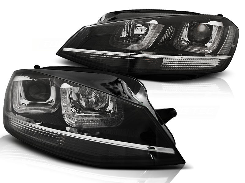 HEADLIGHTS U-LED LIGHT BLACK WITH CHROME LINE fits VW GOLF 7 11.12-17 ...